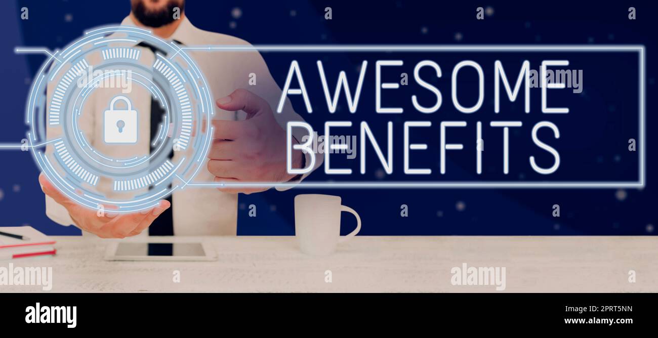 Writing displaying text Awesome Benefits, Business approach tools for ... Writing displaying text Awesome Benefits, Business approach tools for ...