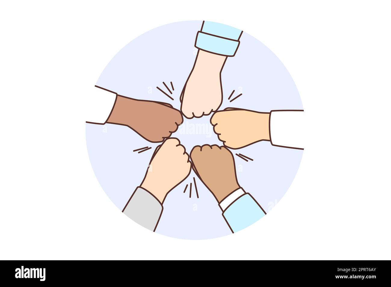 Close-up of diverse people join hands give fists bumps showing unity ...