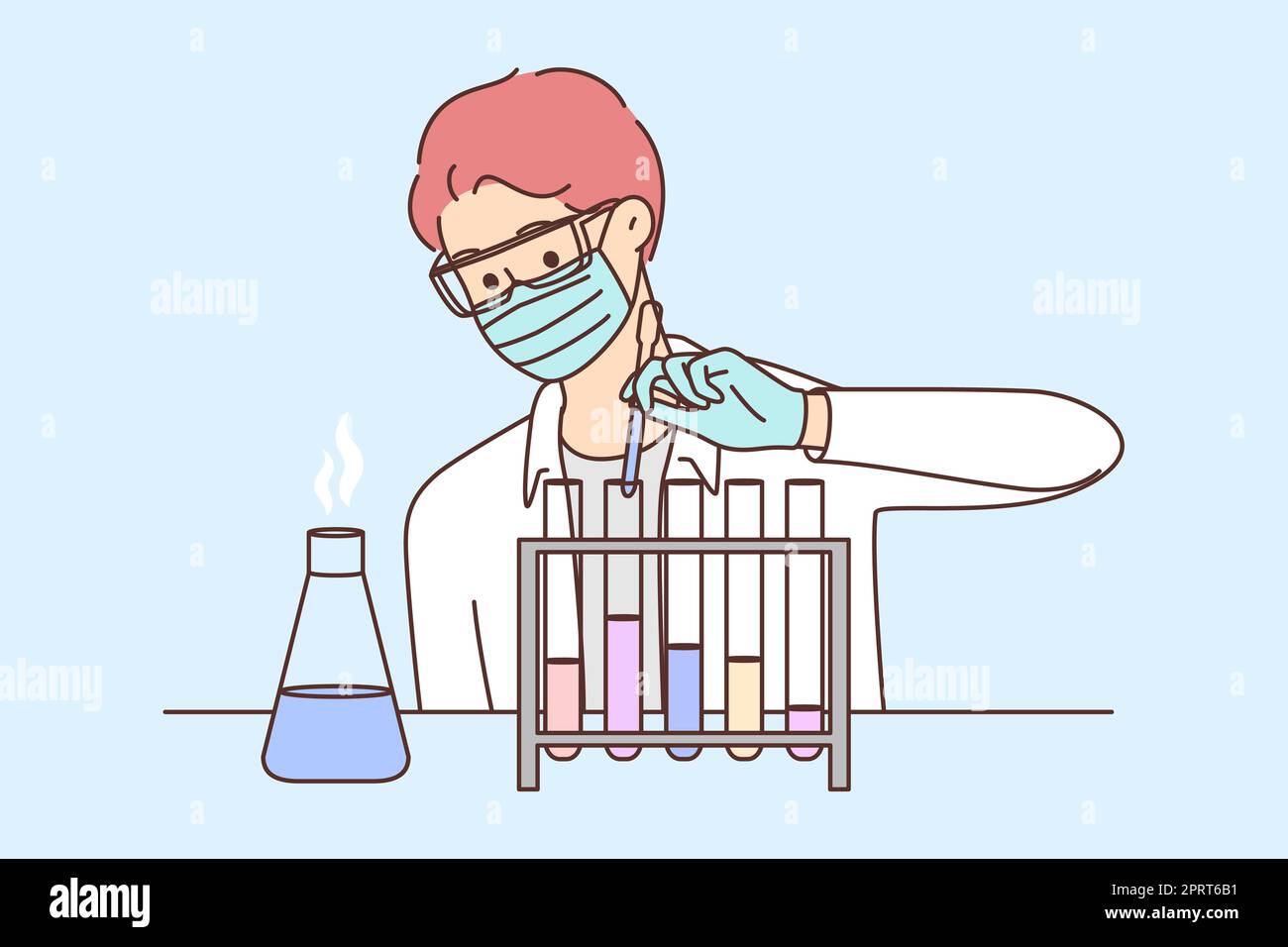 Young male scientist in face mask make experiments in lab. Man ...
