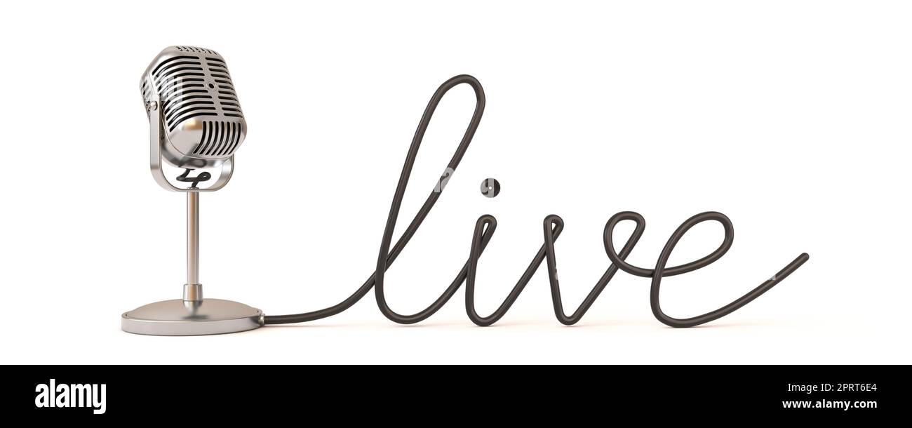 LIVE word made of microphone cable 3D rendering illustration isolated ...