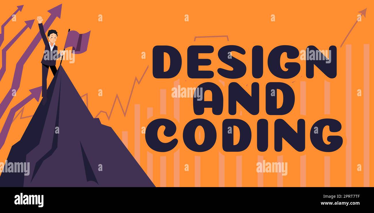 Text caption presenting Design And Coding, Word for HTML and programming, Cross platform ...