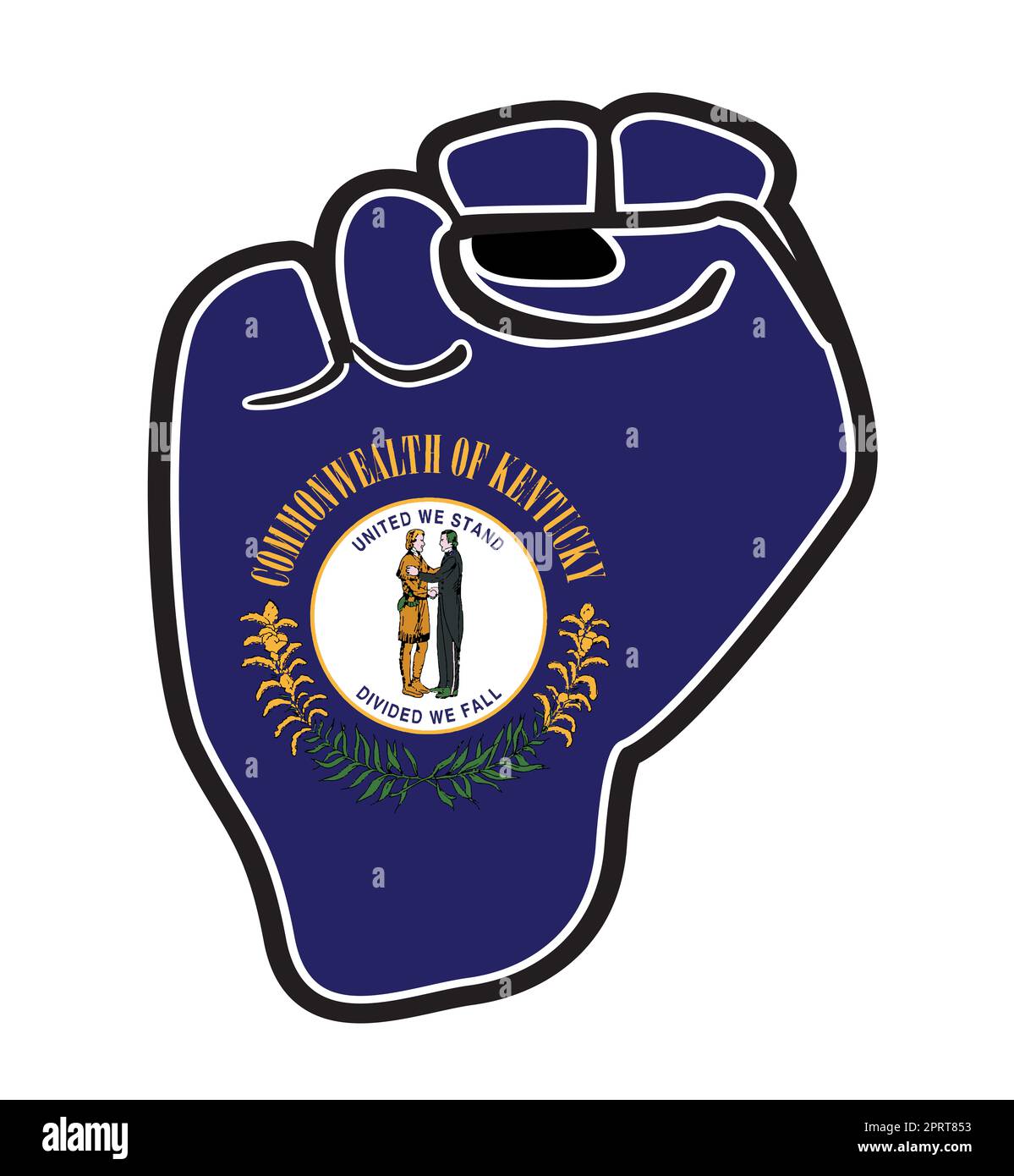 A black outline power fist over the Kentucky state flag icons isolated ...