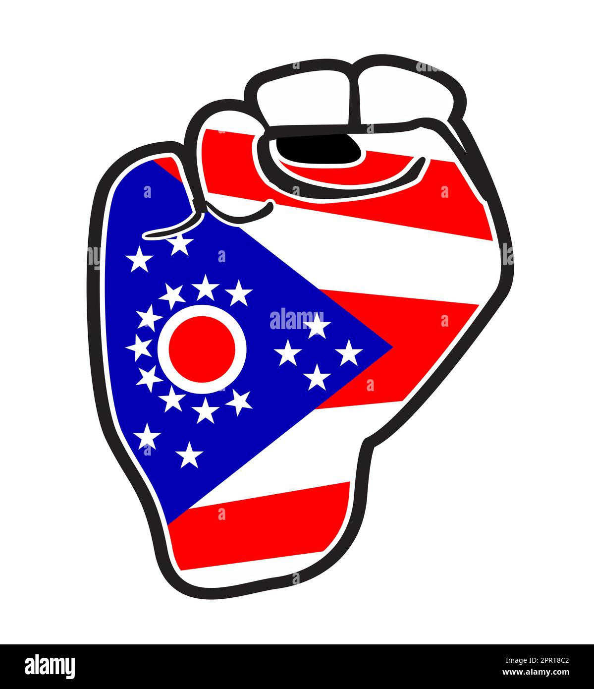 A black outline power fist over the Ohio state flag icons isolated on a ...