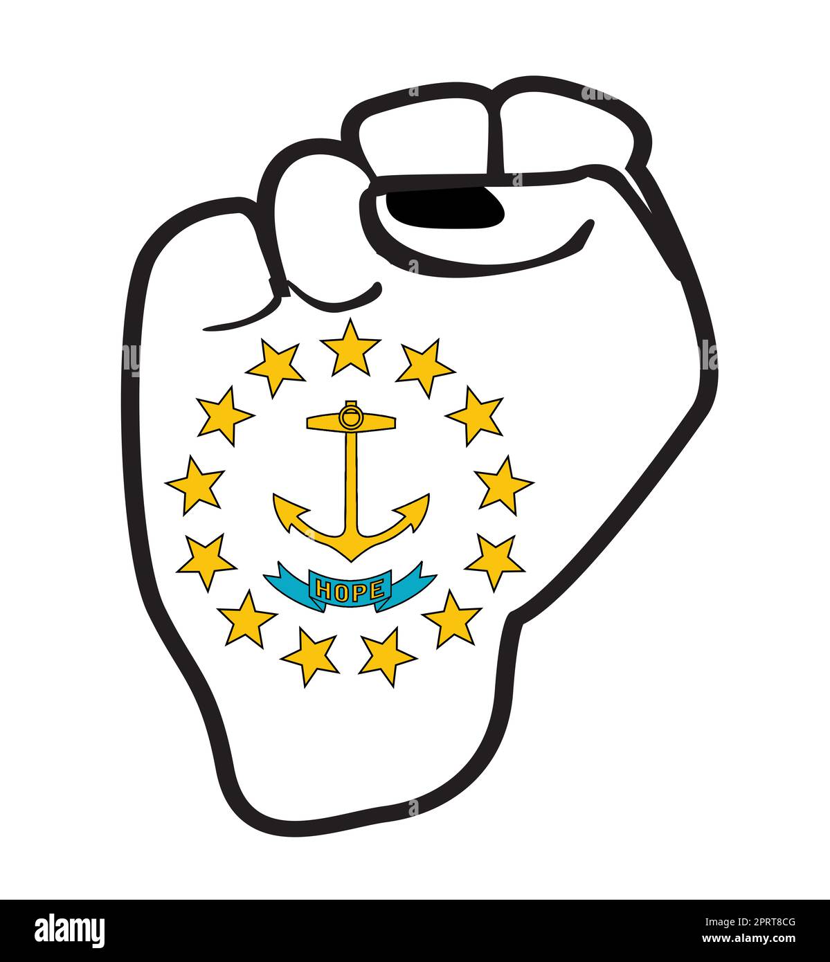 A black outline power fist over the Rhode Island state flag icons ...
