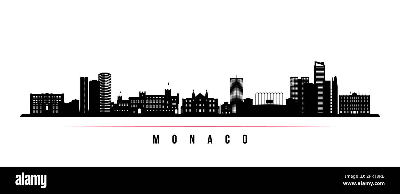 Monaco skyline horizontal banner. Black and white silhouette of Monaco ...