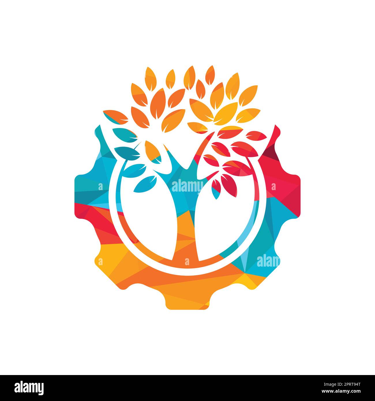 Gear tree vector logo design template. Modern nature technology logo. Green eco tech and ...