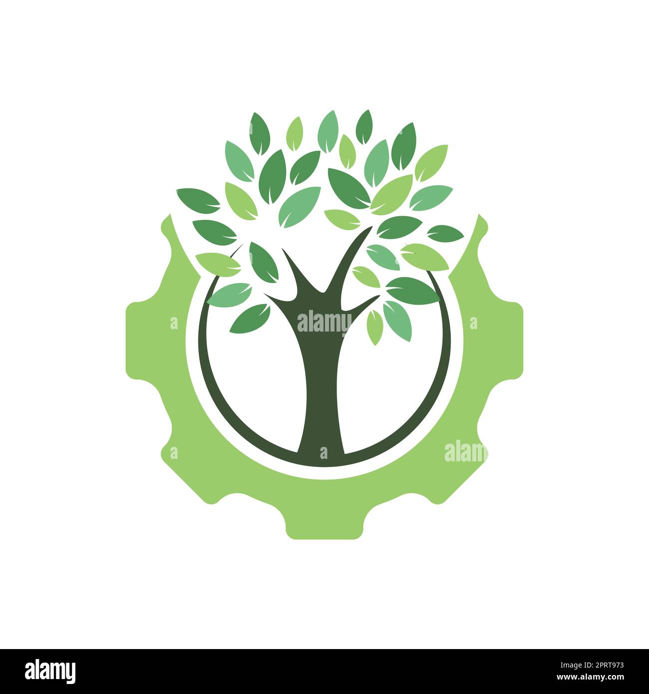 Gear tree vector logo design template. Modern nature technology logo. Green eco tech and ...