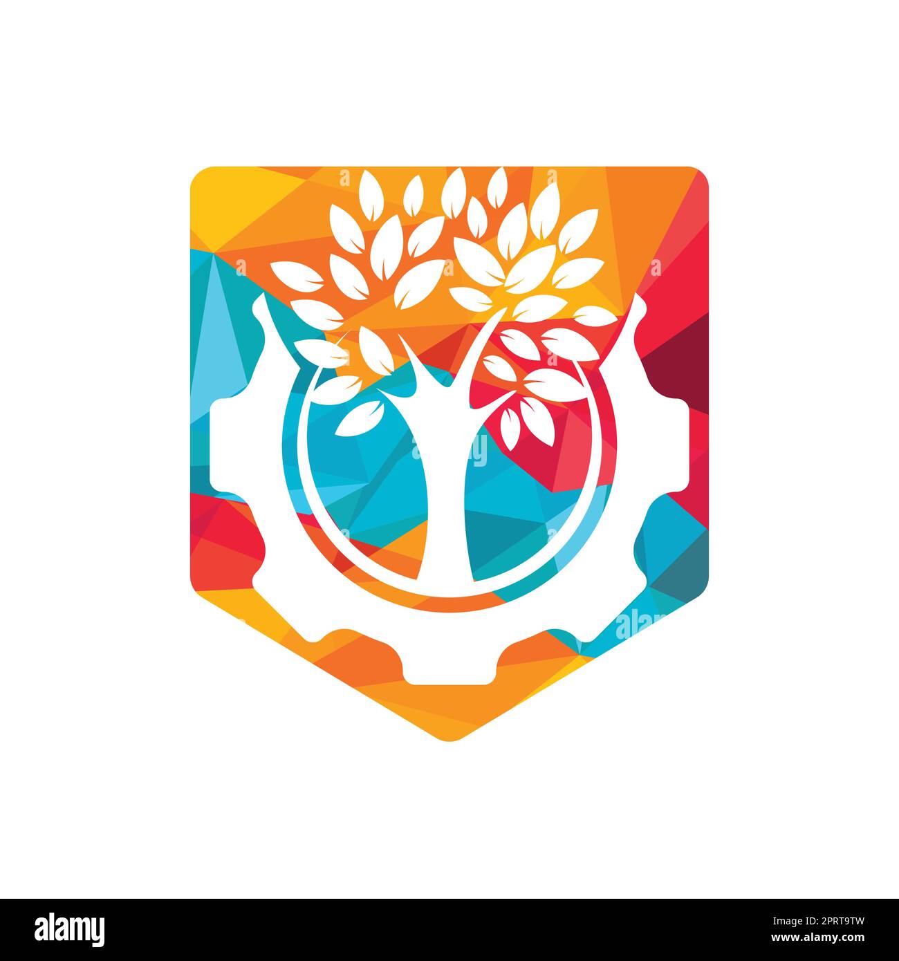 Gear tree vector logo design template. Modern nature technology logo. Green eco tech and ...