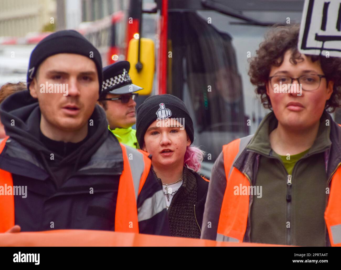 London, England, UK. 27th Apr, 2023. Activist PHOEBE PLUMMER (center ...