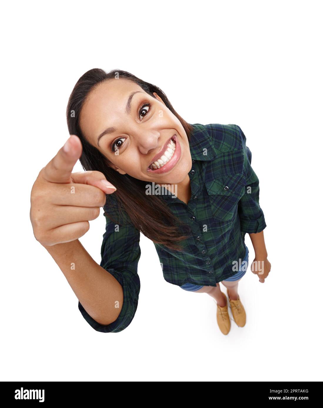 In your face. Portrait of an attractive young woman pointing at the ...