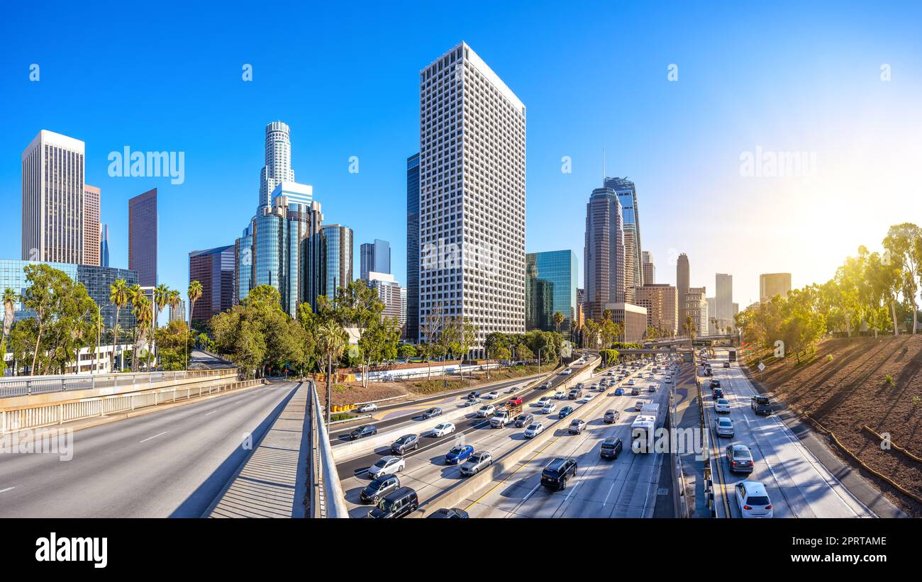 the skyline of los angeles on a sunny day Stock Photo - Alamy