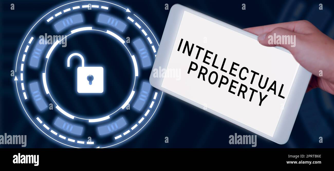 Hand writing sign Intellectual Property. Word Written on Protect from ...
