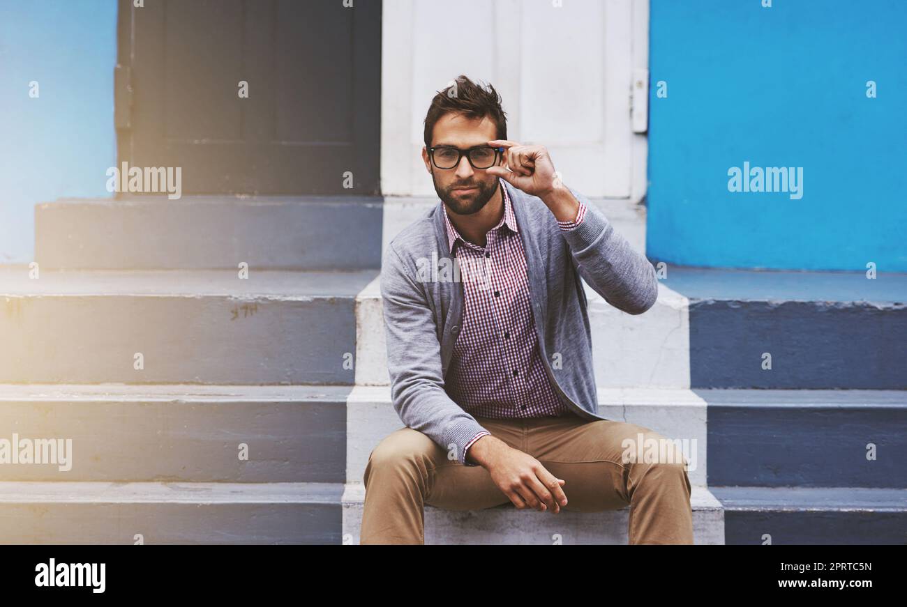 Man sitting step hi-res stock photography and images - Alamy