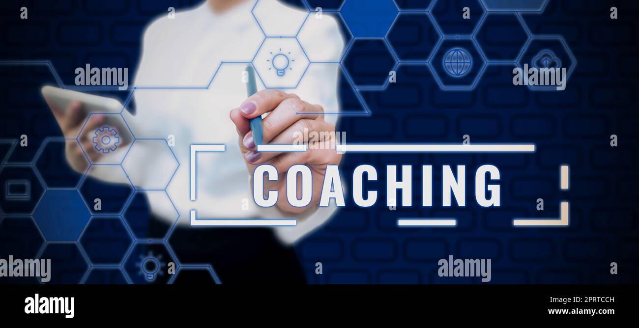 Conceptual caption Coaching. Business approach person supports client ...