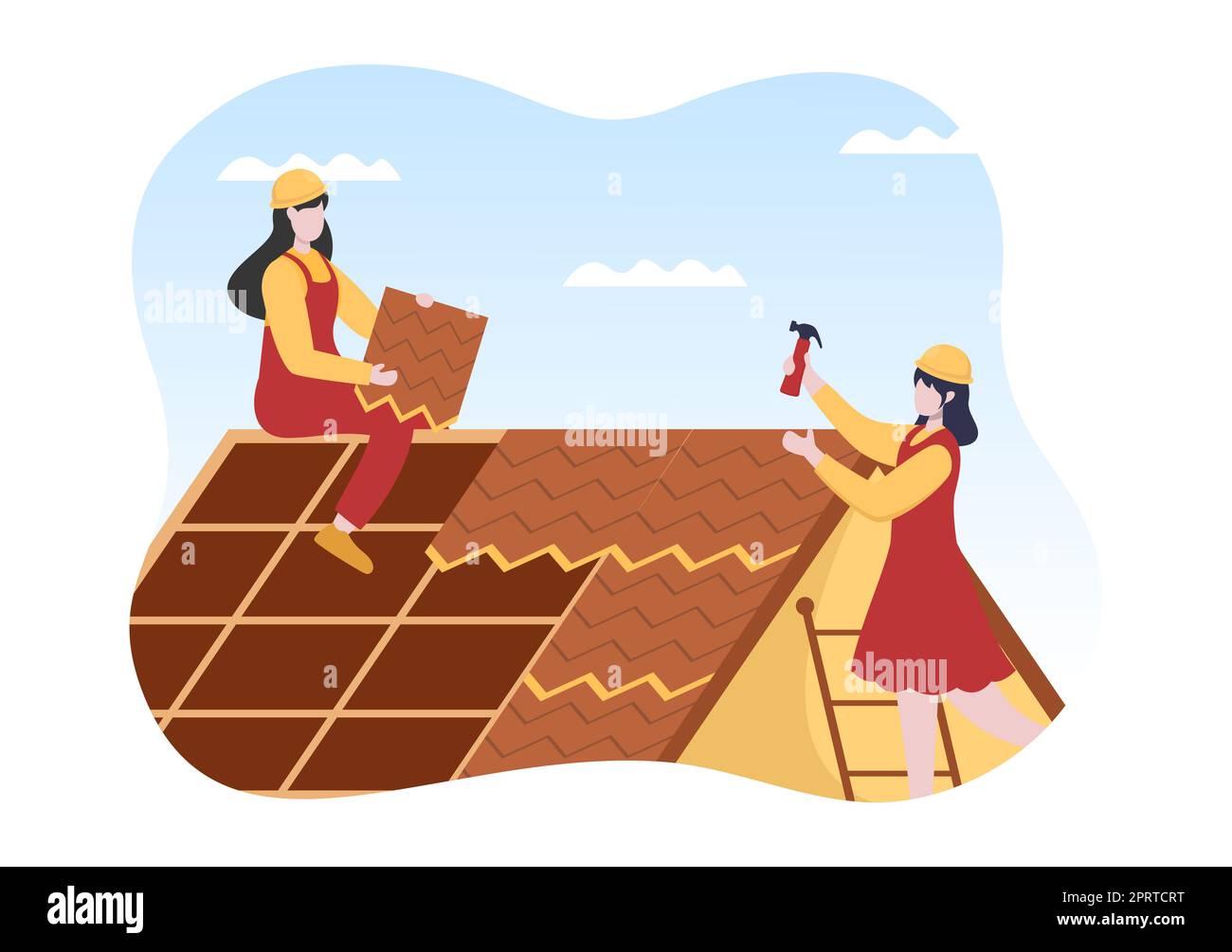 Roofing Construction Workers Template Hand Drawn Cartoon Flat ...