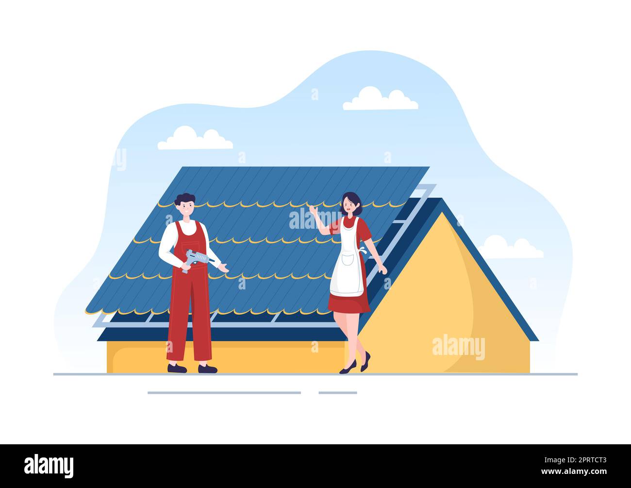 Roofing Construction Workers Template Hand Drawn Cartoon Flat ...