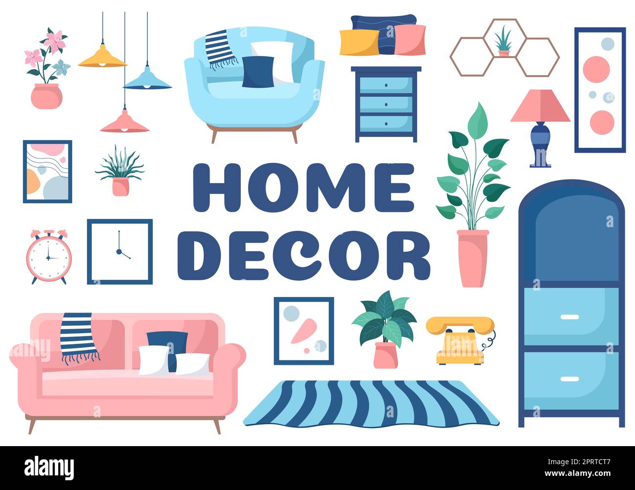 Home Decor Template Hand Drawn Cartoon Illustration The set of ...