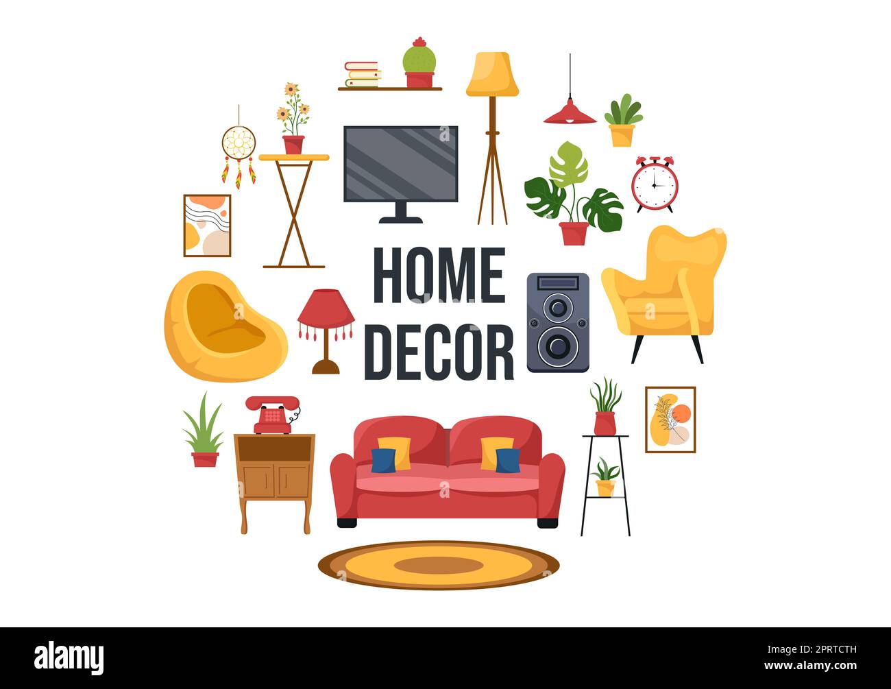 Home Decor Template Hand Drawn Cartoon Illustration The set of ...