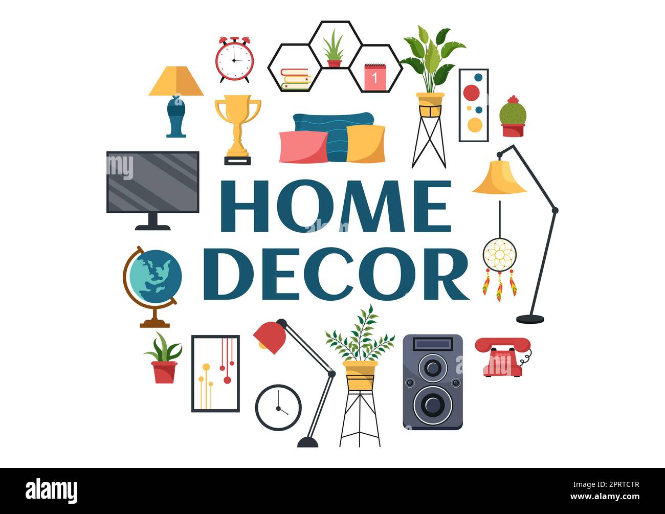 Home Decor Template Hand Drawn Cartoon Illustration The set of ...