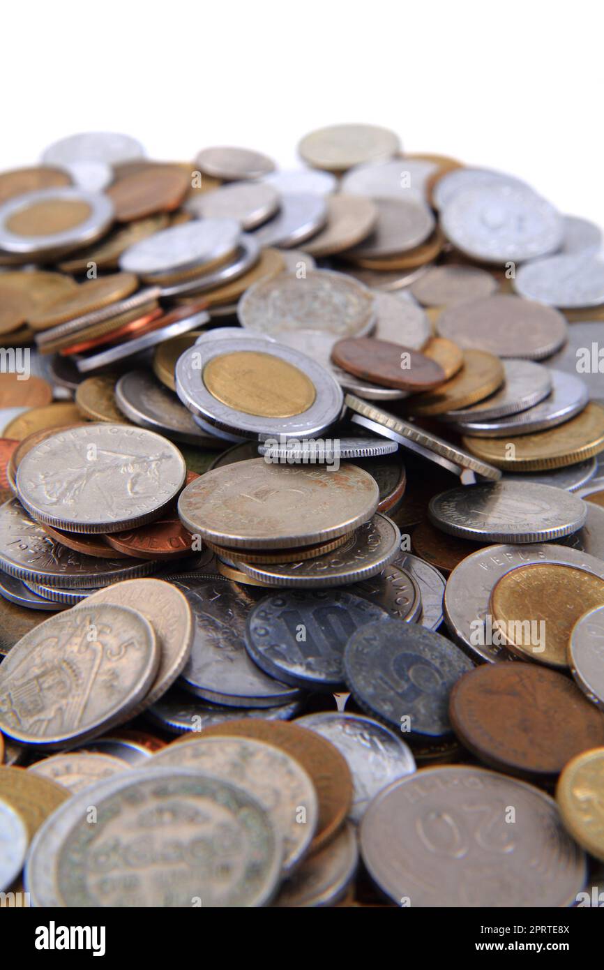 old european coins texture as nice background Stock Photo - Alamy