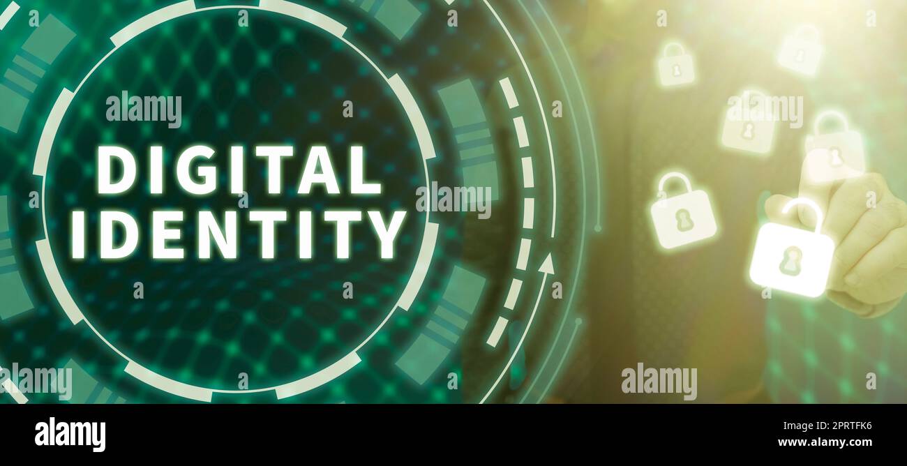 Hand writing sign Digital Identityinformation on entity used by ...