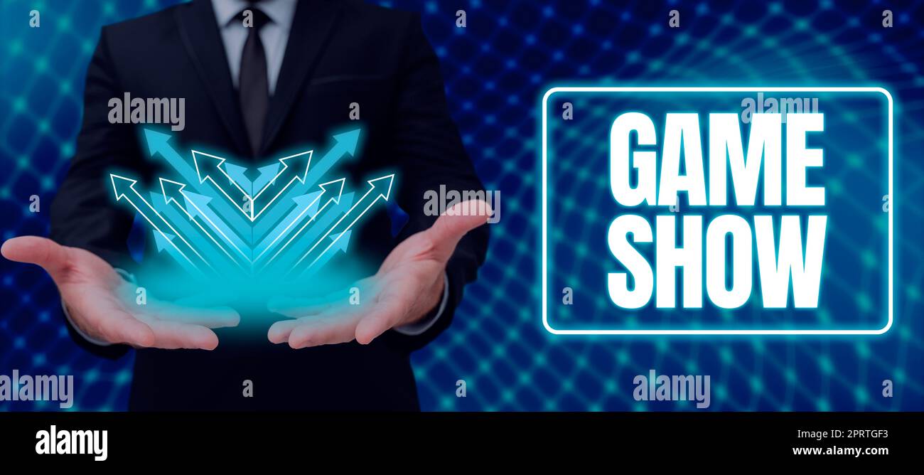 Hand writing sign Game Show, Word Written on Program in television or ...