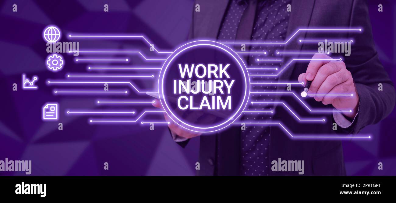 Sign displaying Work Injury ClaimMedical care reimbursement Employee ...