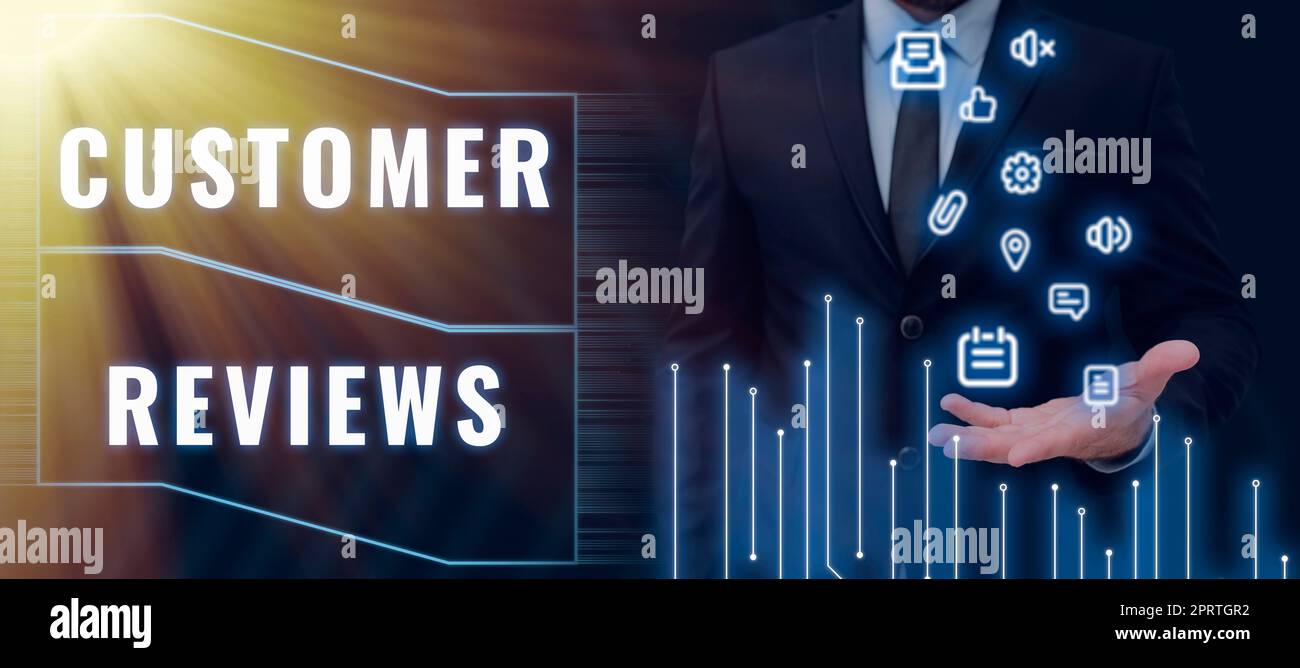Text caption presenting Customer Reviewsreview of product or service ...