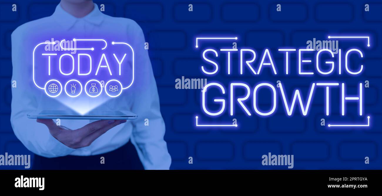 Text sign showing Strategic Growthcreate plan or schedule to increase ...