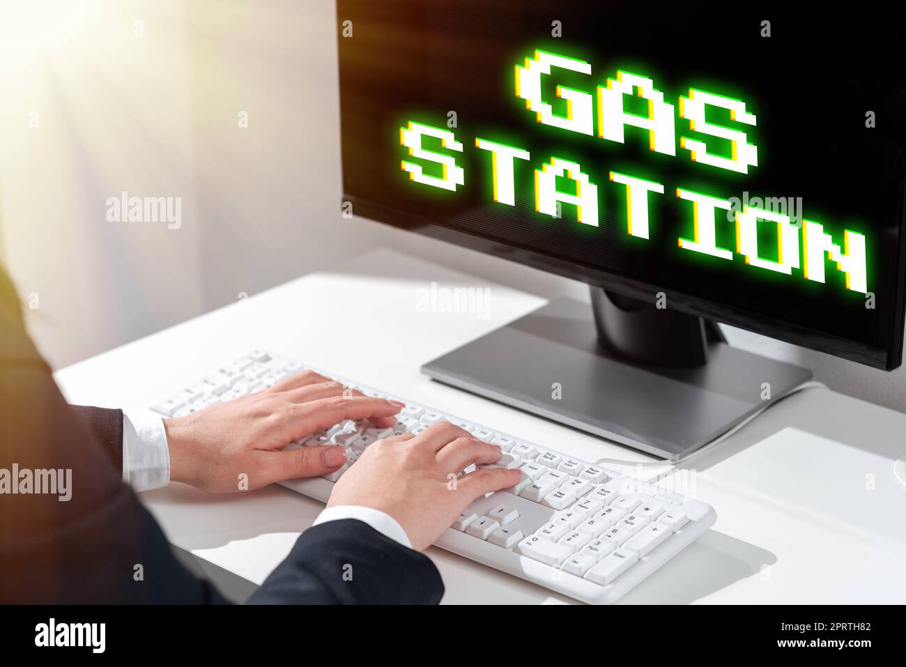 Text caption presenting Gas Station, Word Written on for servicing ...