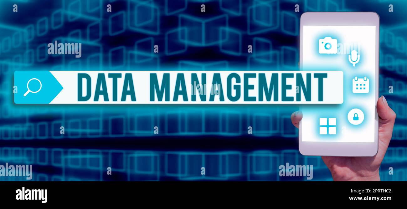 Text caption presenting Data ManagementThe practice of organizing and maintaining data processes ...