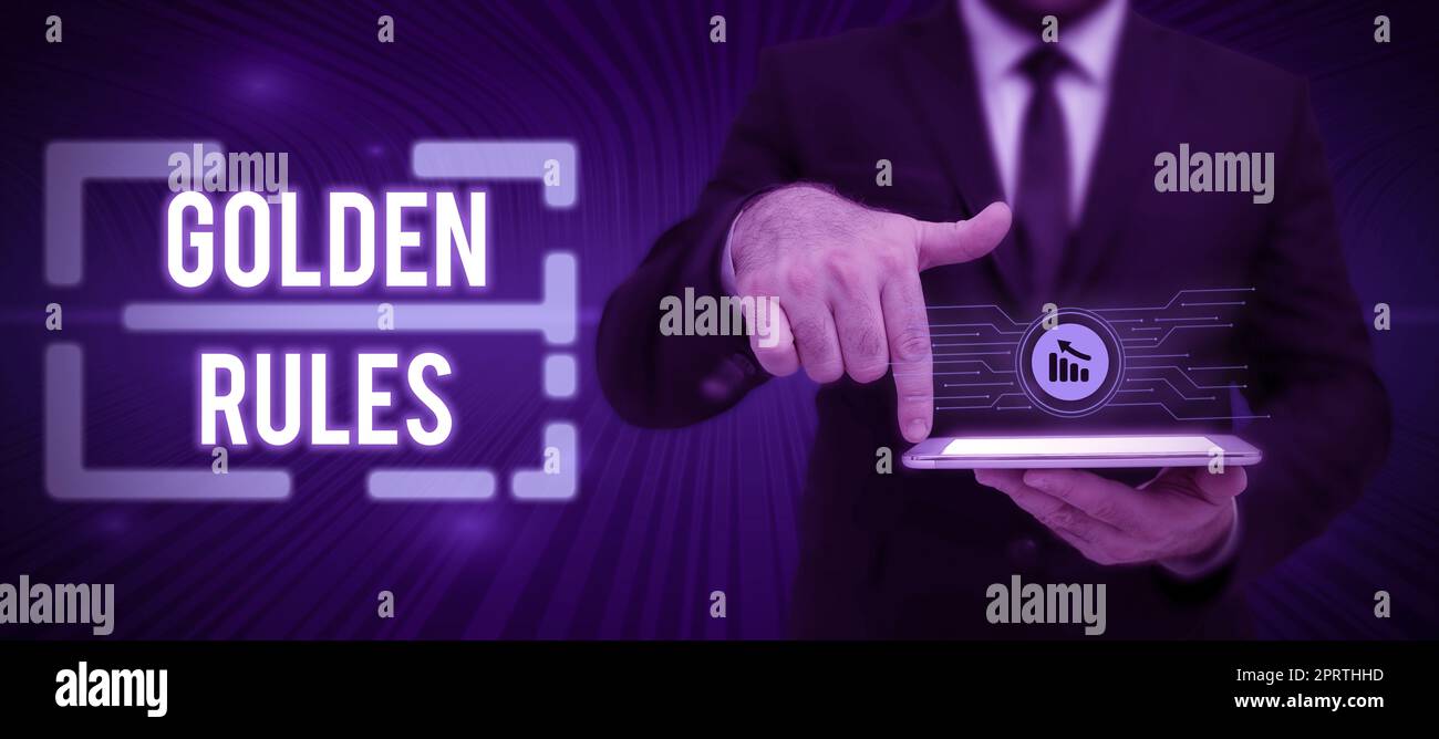Text caption presenting Golden Rules, Business approach Basic principle ...