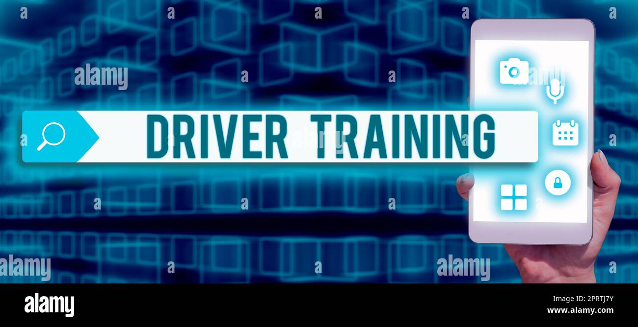 Hand writing sign Driver Trainingprepares a new driver to obtain a ...