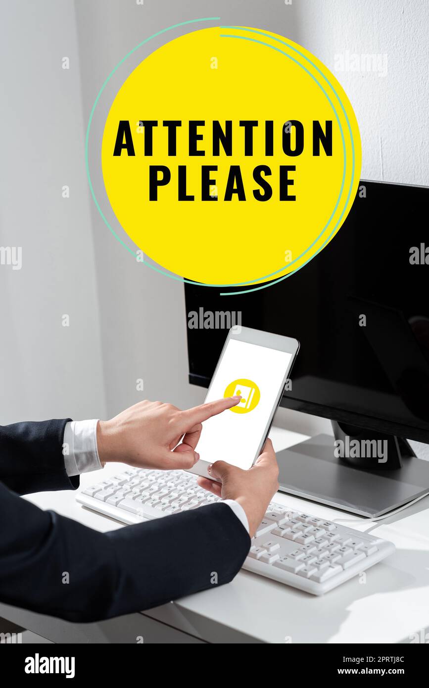 Conceptual caption Attention Pleaseasking people sop doing anything and concentrate with you ...