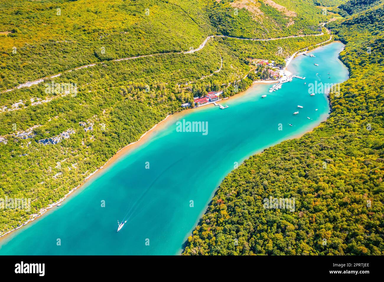 Aerial view of Limski kanal or Lim channel. Fjord in Istra region ...