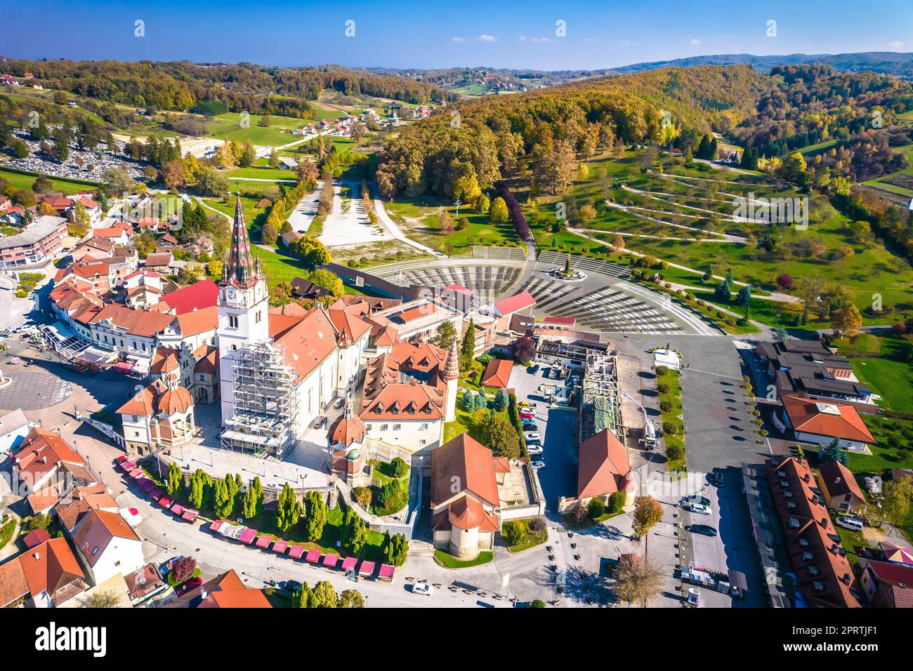 Marija Bistrica sanctuary church and Kalvarija aerial view, pilgrimage ...