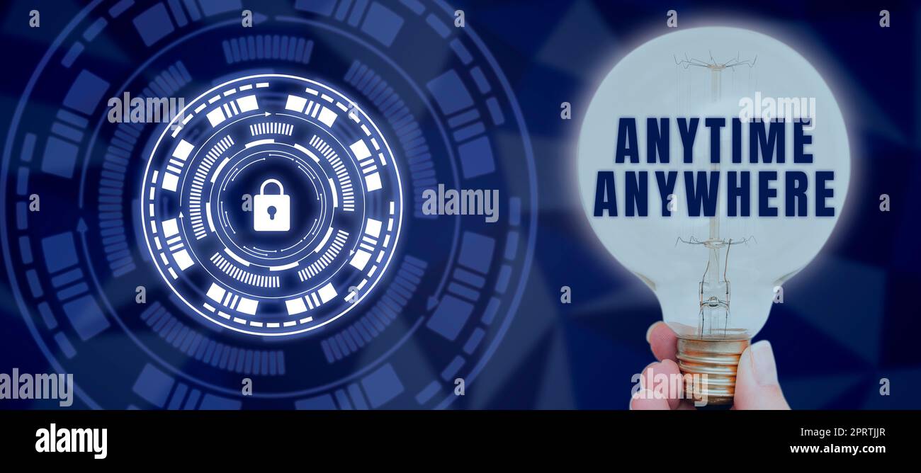 Text showing inspiration Anytime Anywheresaying that you can do something at every place and ...