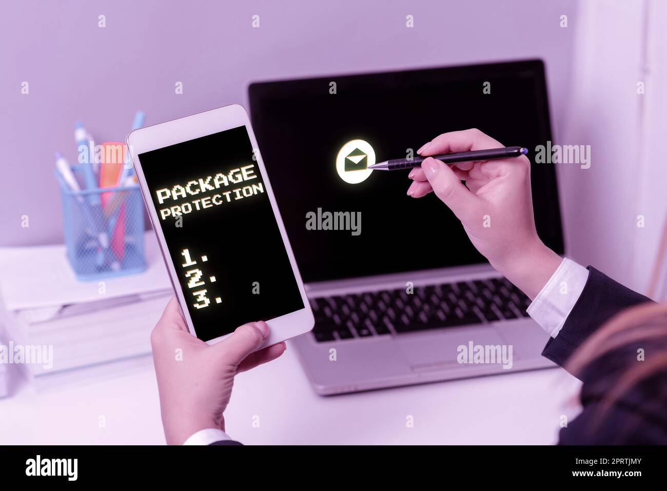 Hand writing sign Package ProtectionWrapping and Securing items to ...