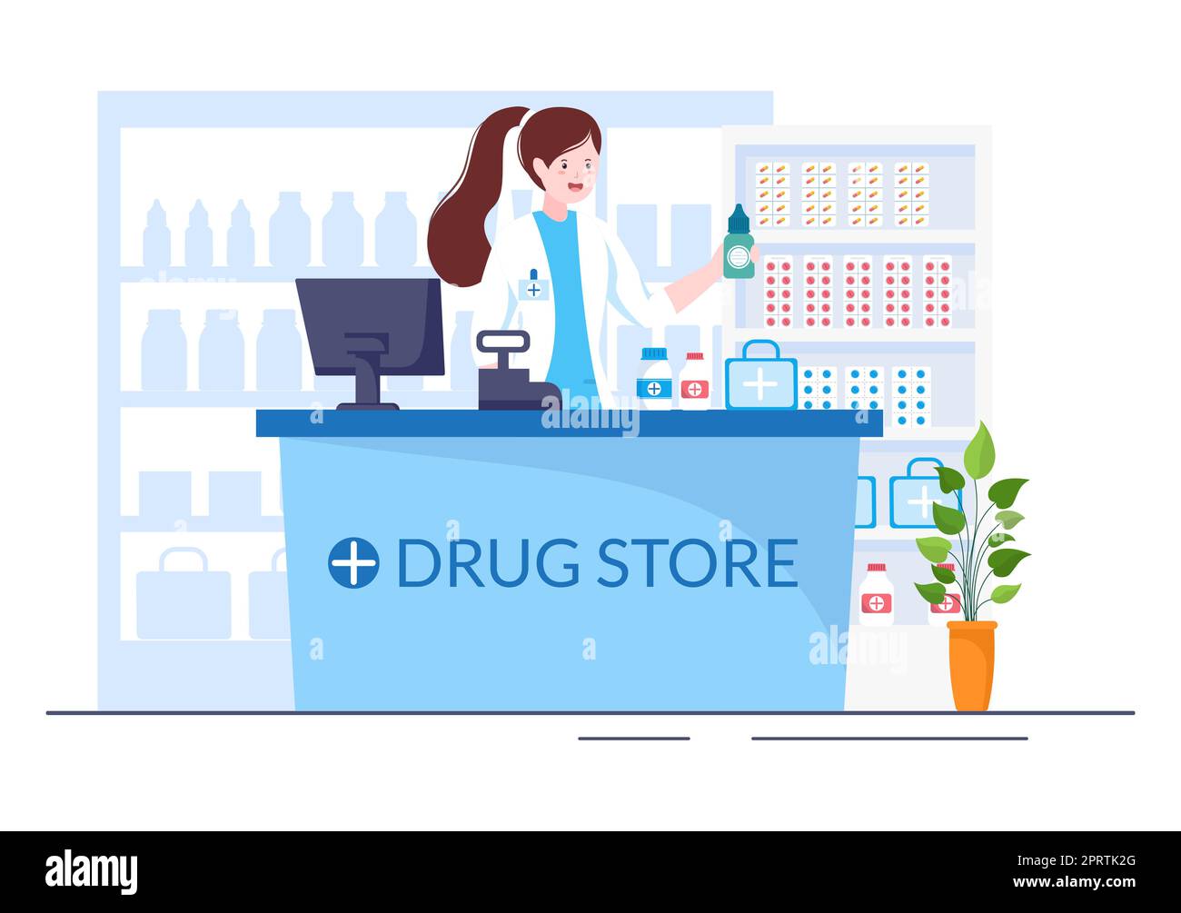 Drug Store Template Hand Drawn Cartoon Flat Illustration Shop for the ...