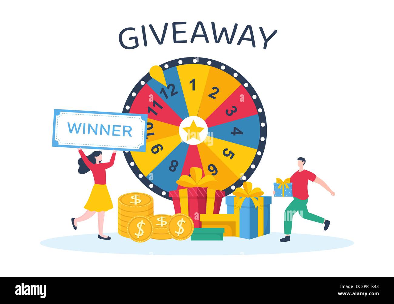 Giveaway Template Hand Drawn Cartoon Flat Illustration with Win a Prize ...