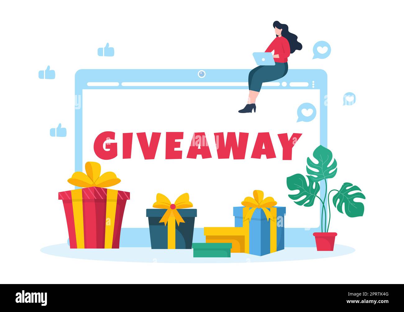 Giveaway Template Hand Drawn Cartoon Flat Illustration with Win a Prize ...
