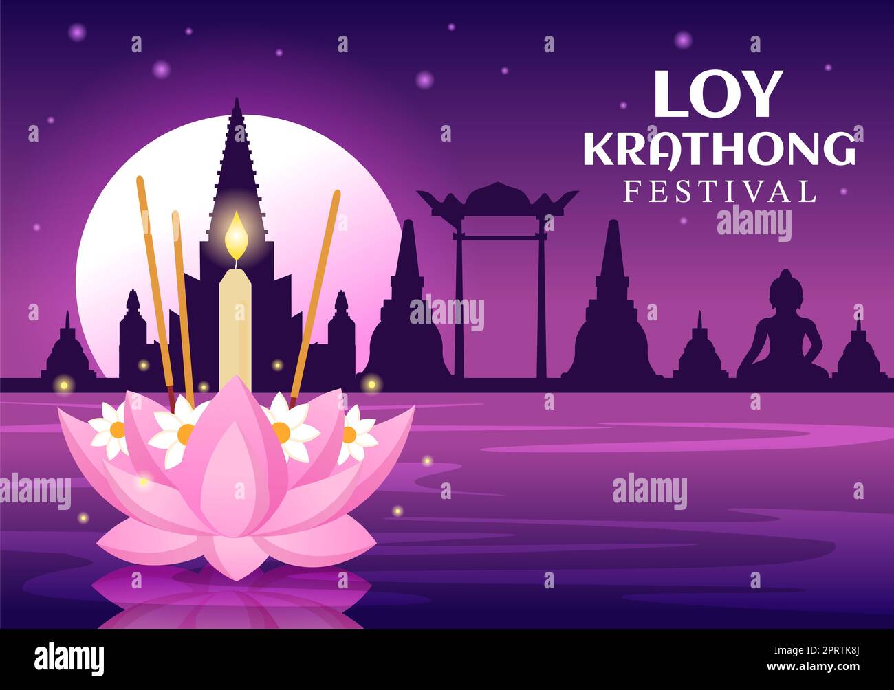Loy Krathong Festival Celebration in Thailand Template Hand Drawn ...