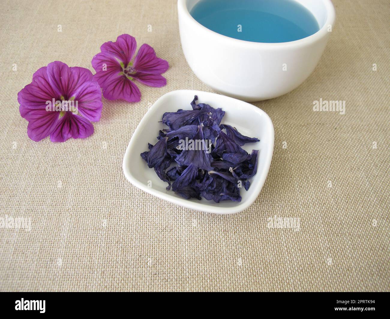 Blue mallow tea, tea from dried mallow flowers Stock Photo - Alamy