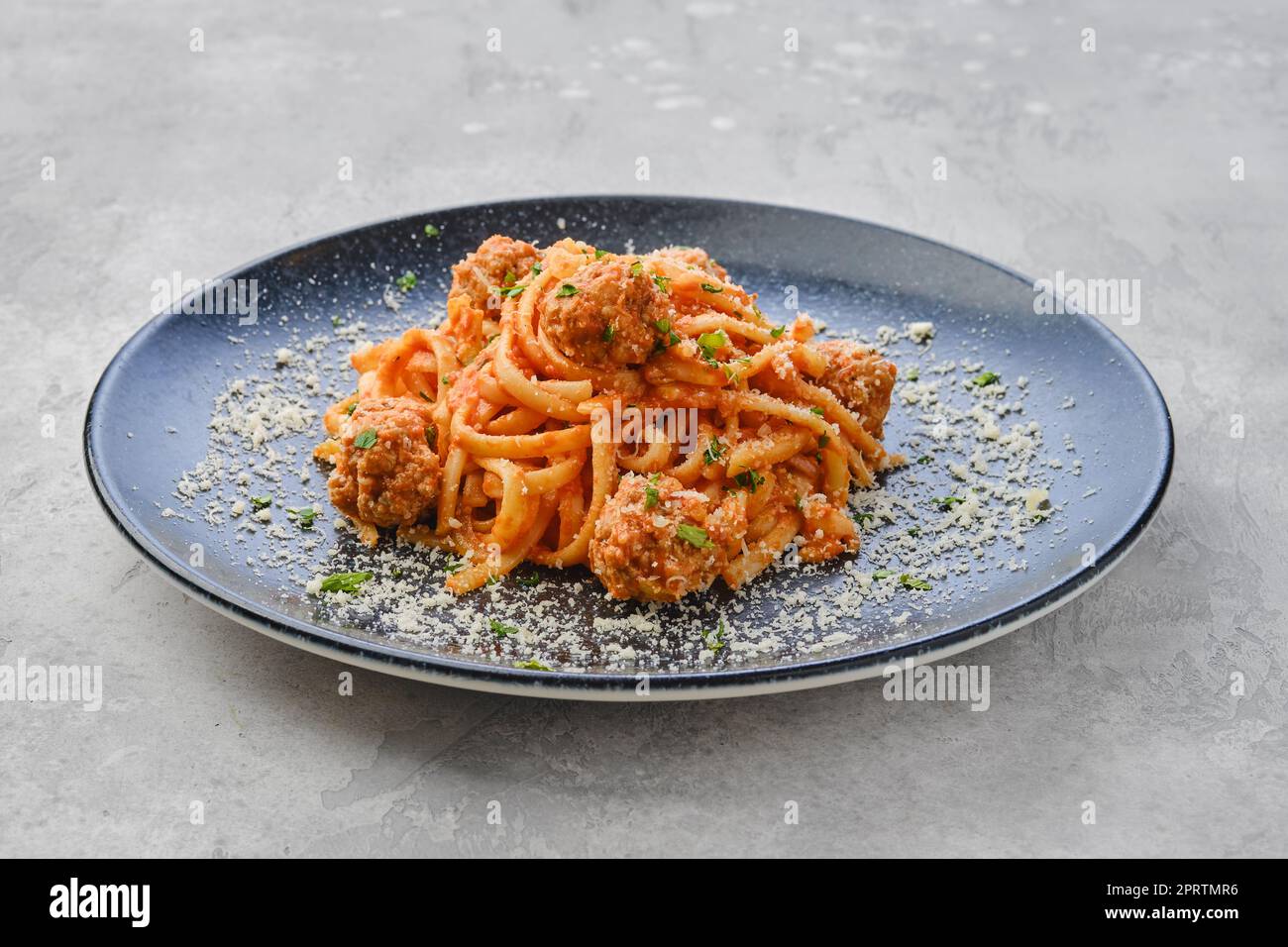 Spaghetti pasta with meatballs and cheese Stock Photo - Alamy