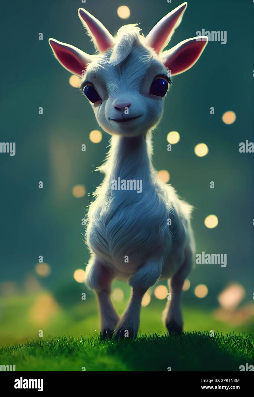 Portrait of a cute baby goat. Digital art 3D illustration in the style ...