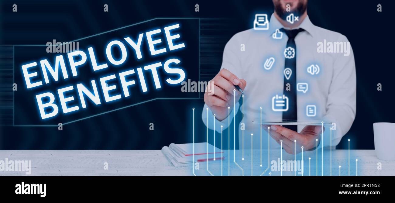 Hand writing sign Employee BenefitsIndirect and noncash compensation ...