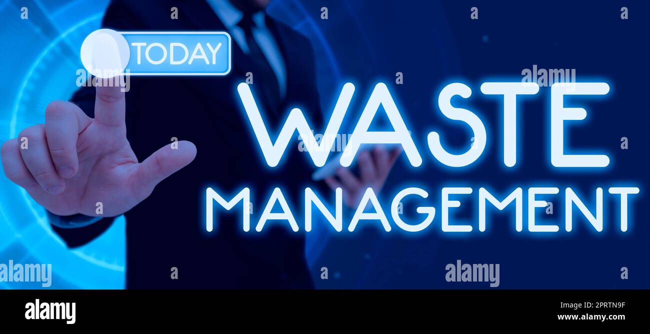 Text sign showing Waste Managementactions required manage rubbish ...