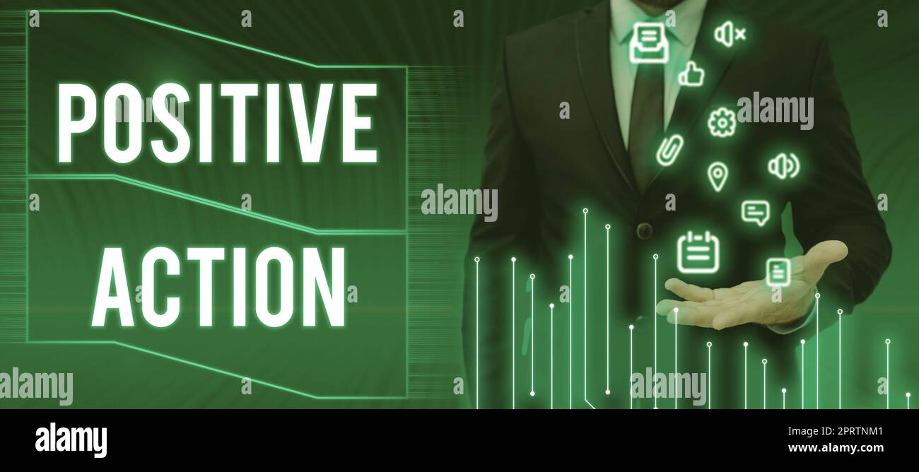 Text caption presenting Positive Actiondoing good attitude against ...