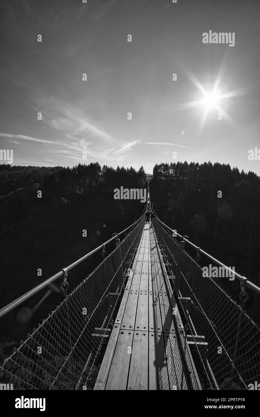Geierlay suspension bridge crossing Black and White Stock Photos ...