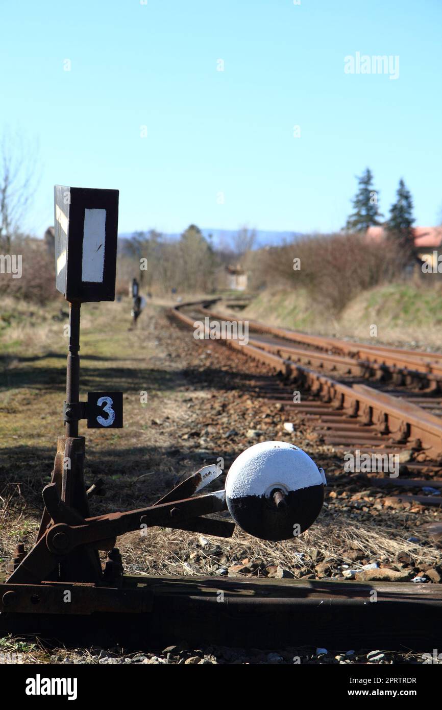 old rail switch on the old railway Stock Photo - Alamy